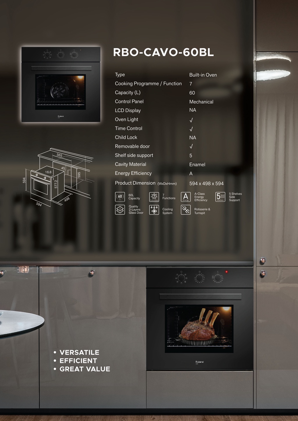 RUBINE RBO-CAVO-60BL Built-in-Oven With Capacity Up To (60L) | Shopee Malaysia