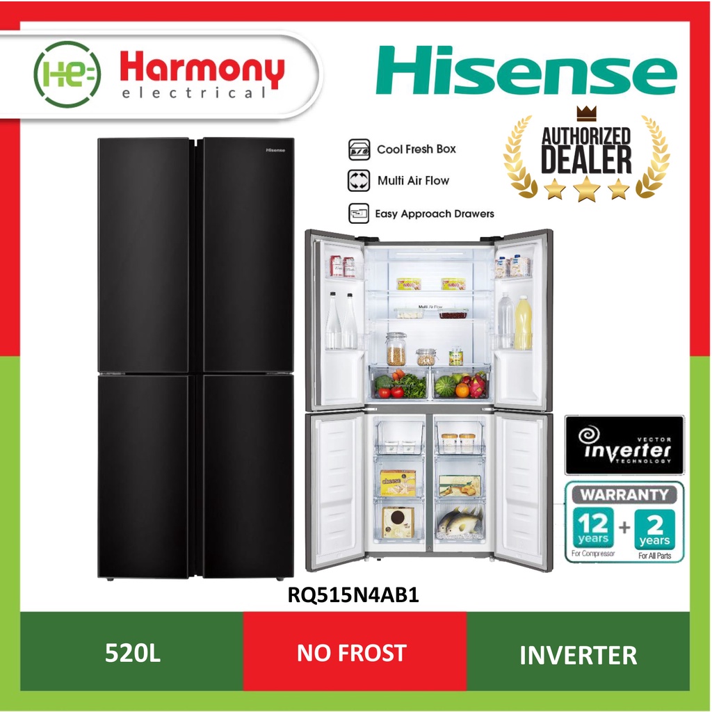 ( FREE DELIVERY KL) HISENSE RQ515N4AB1 Inverter Refrigerator 4 Doors 520L Fridge Peti Ais 冰箱 ...