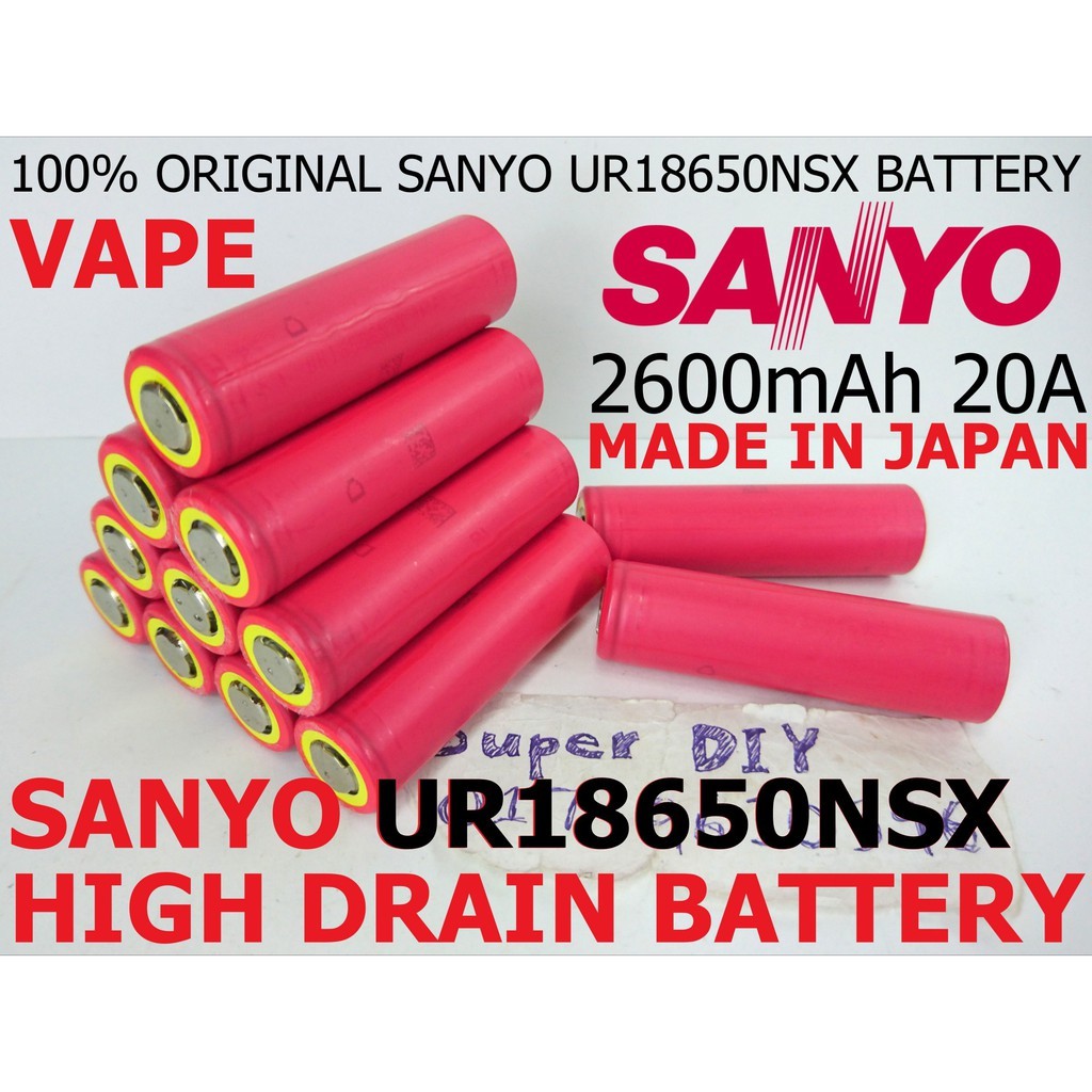 SANYO UR 18650 NSX 3.7V 2600mAh Li-Ion Lithium ion 18650 Rechargeable ...