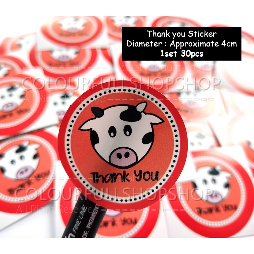 30pcs Moo Cow Thank You Sticker Packaging Seal / Pelekat Terima Kasih ...