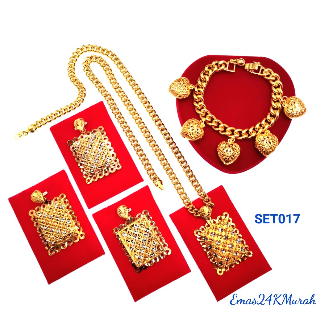 Set Rantai Leher Belalai Gajah + Gelang Tangan +Loket Emas Korea 24K Murah (EC170) | Shopee Malaysia