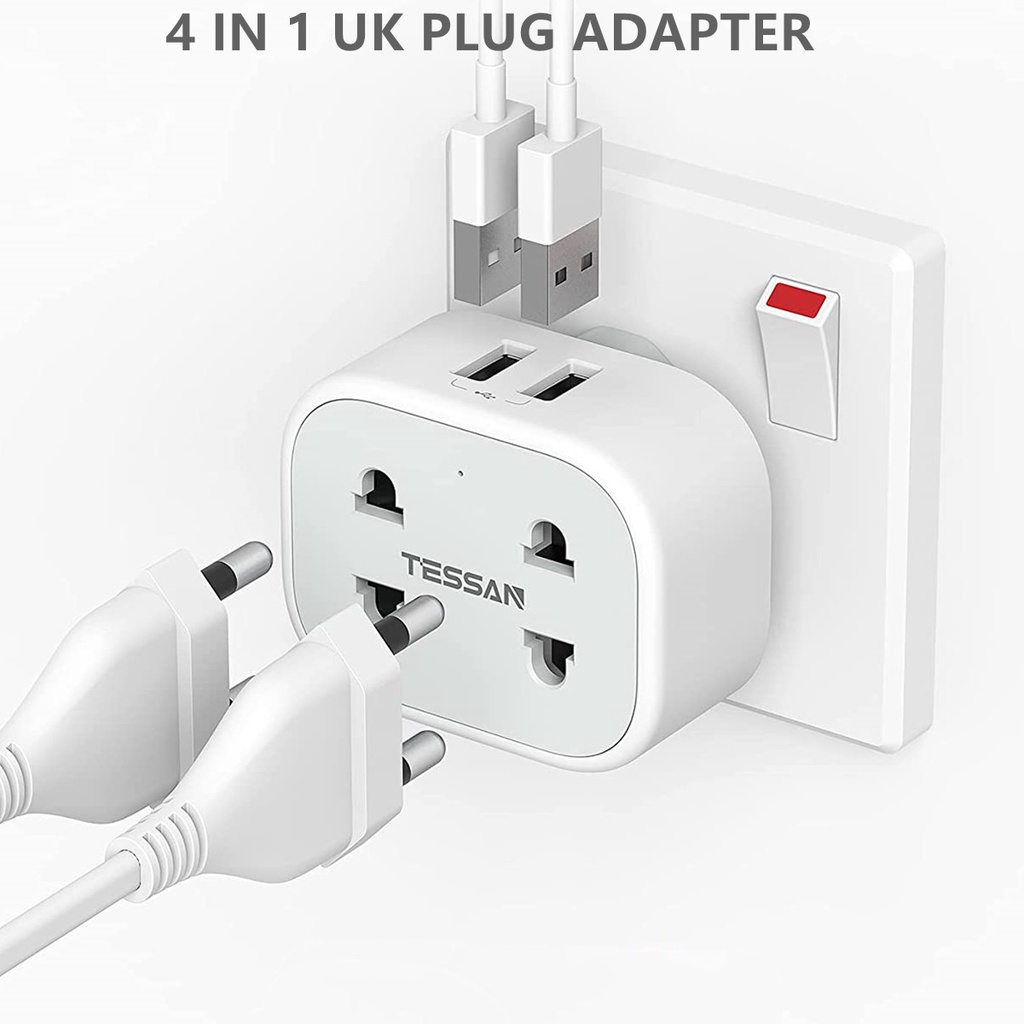 TESSAN Extension Plug Adapter with USB+Type C, Multi Plug Adaptor,Surge ...