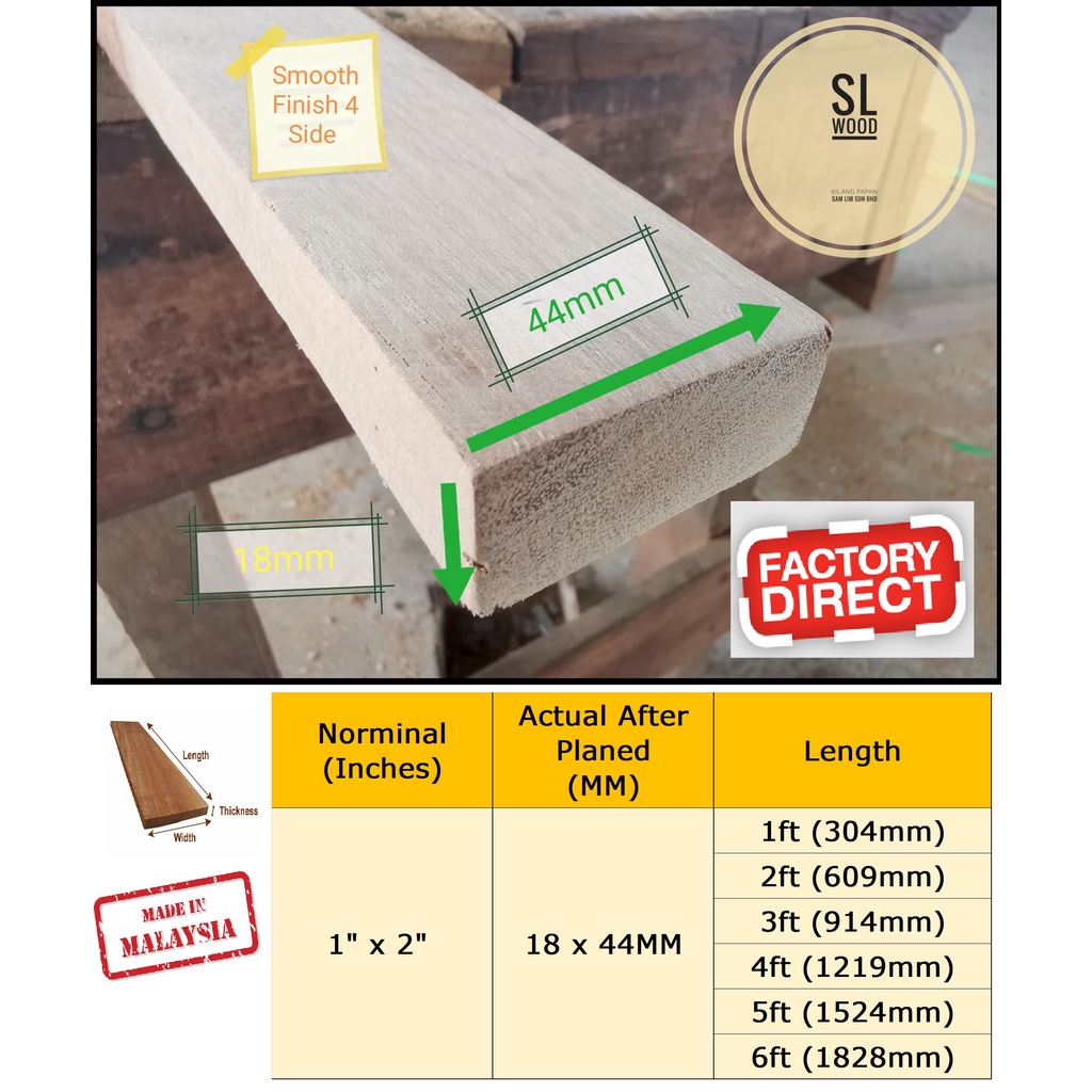 18x44MM Balau Solid Wood (S4S) / Batang Kayu Balau Siap Ketam ...