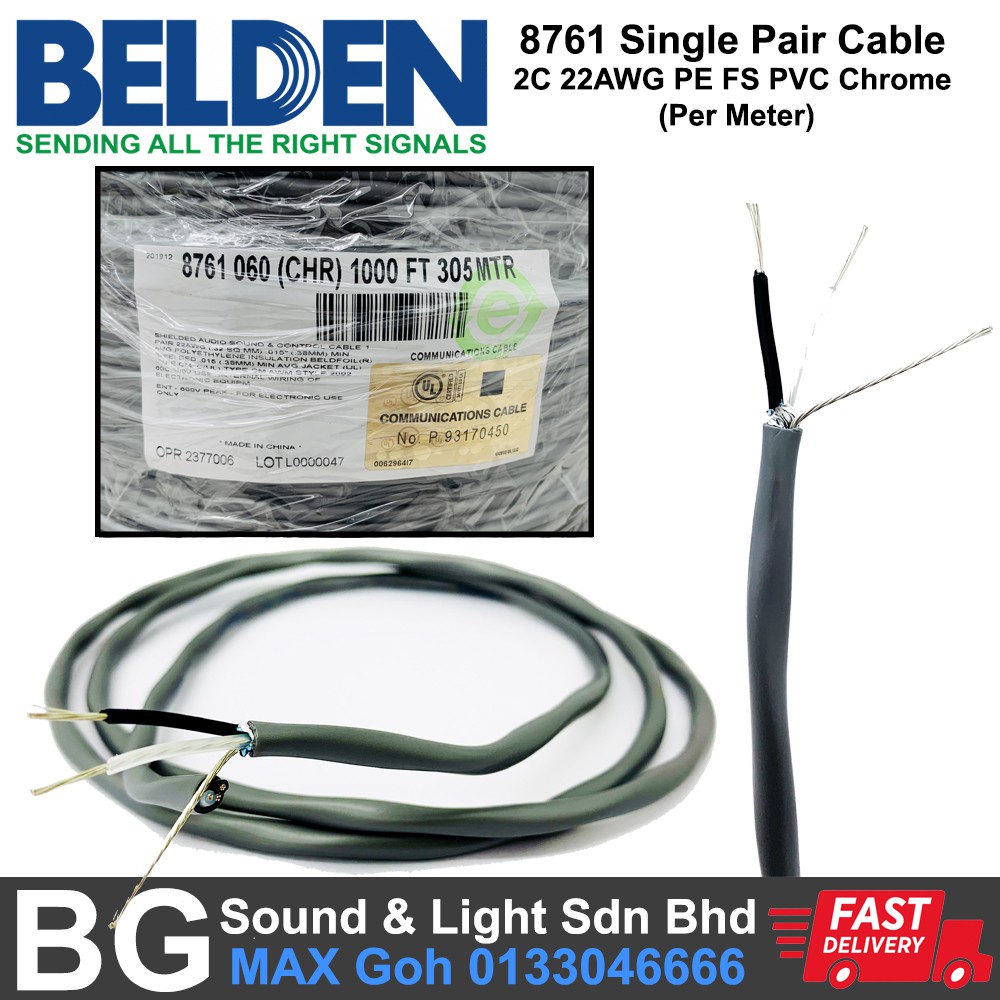 [Ready Stock] Belden 8761 Single Pair Cable 2C 22AWG PE FS PVC Chrome ...