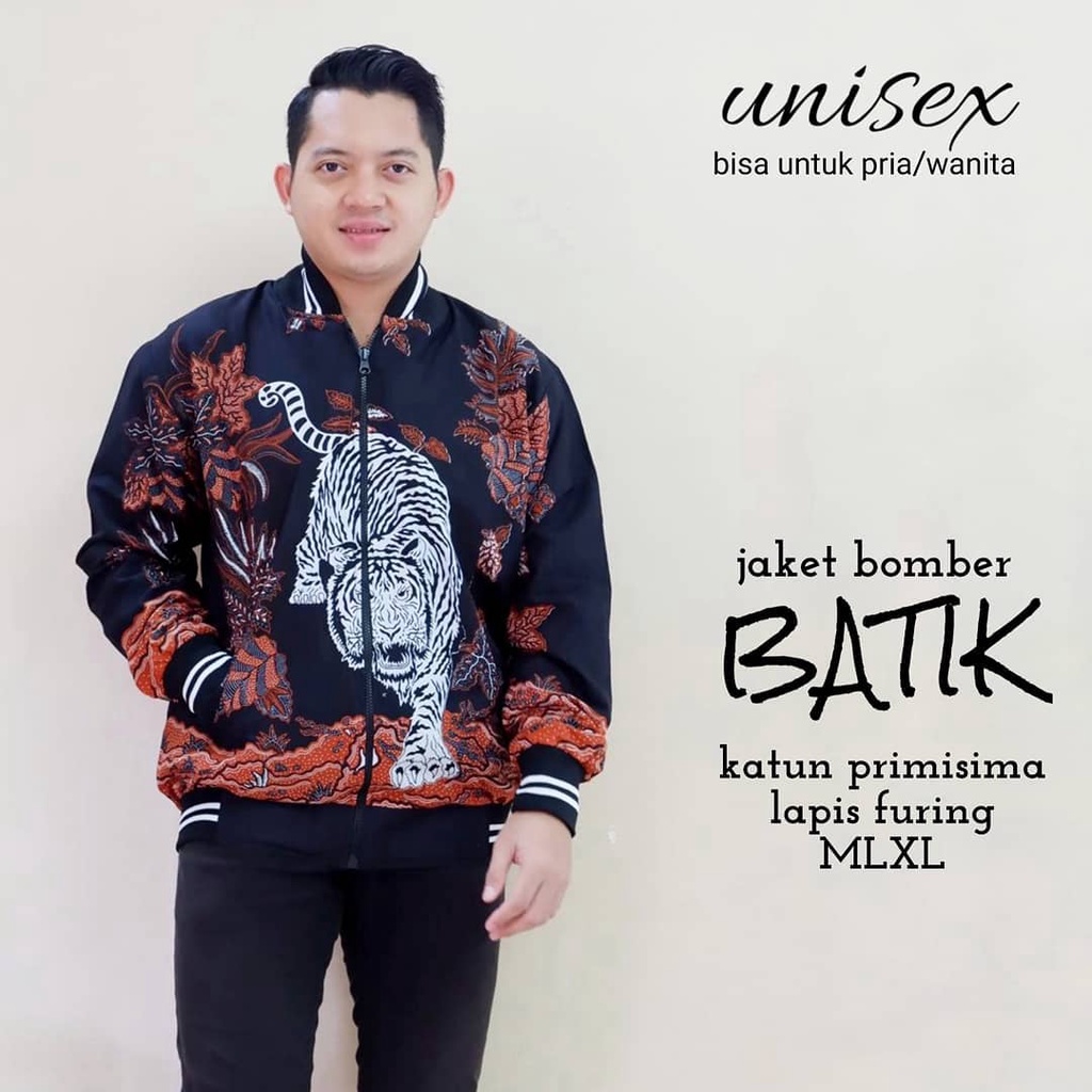 Unisex Tiger motif Men's Batik bomber Jacket (Original Solo Men's Batik ...