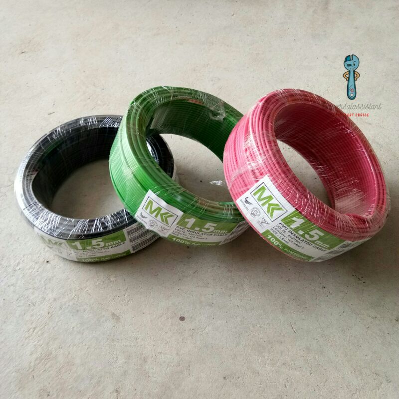 MK 1.5mm Electric Cable | 100% Pure Copper Black Green Red | PVC ...