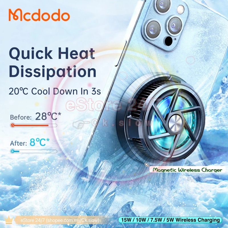 Mcdodo CH 2120 15W Magnetic Wireless Game Charger Mobile Phone Pad Cooling Fan Radiator Turbo ...