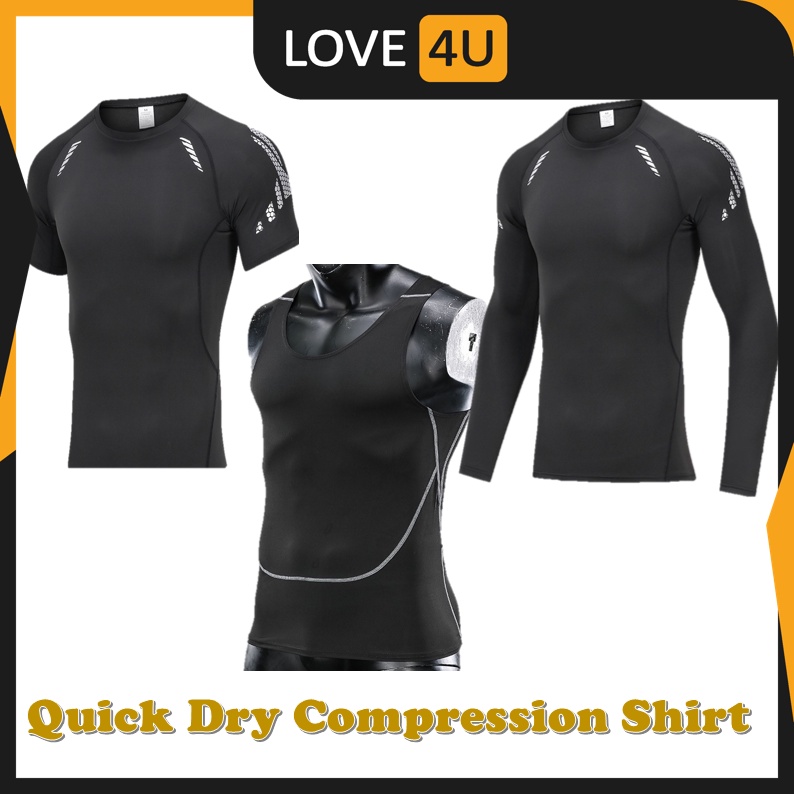 LOVE4U Men Compression Tigh Baju Ketat Lengan Panjan Gym Shirt Cool Dry ...