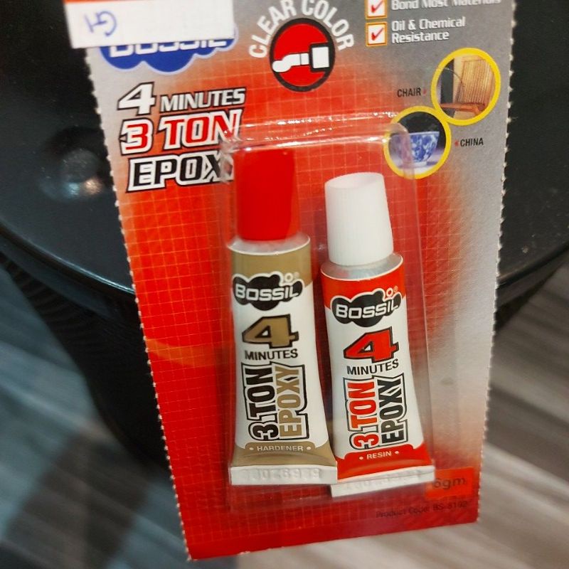 BOSSIL 4 MINUTES 3 TON EPOXY 6GM BS-8192 SET HARDENER & RESIN CLEAR ...