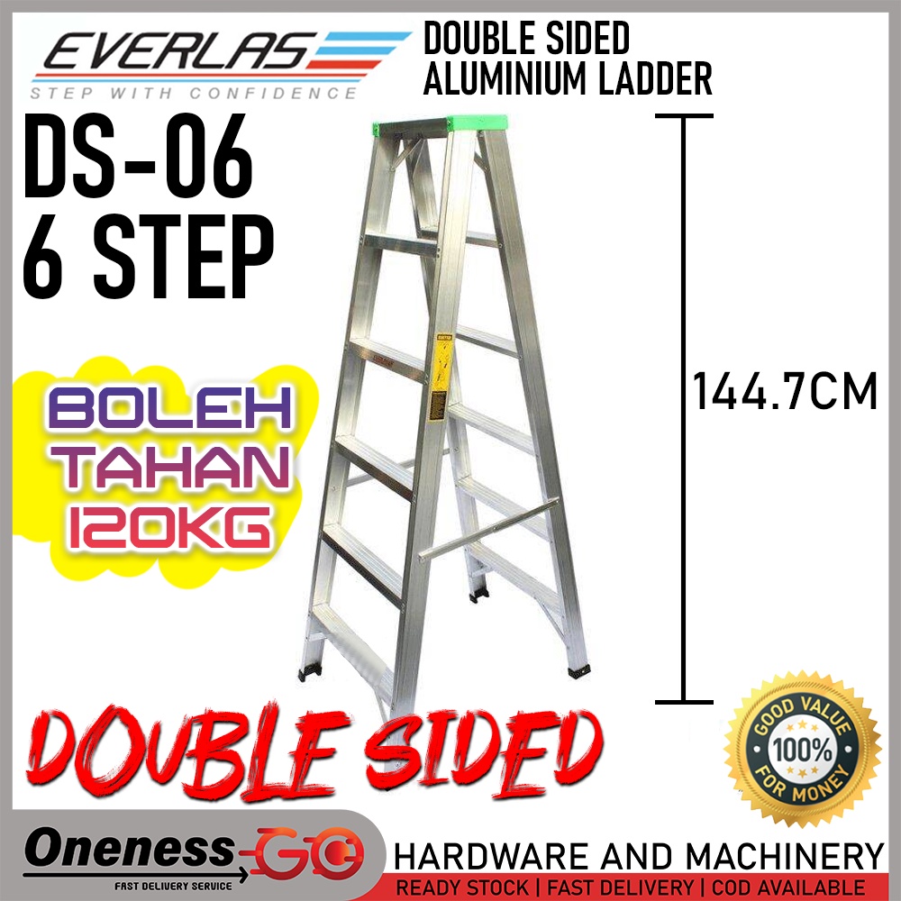 ''EVERLAS'' DOUBLE SIDED ALUMINIUM LADDER 6 STEP DS-06 | Shopee Malaysia