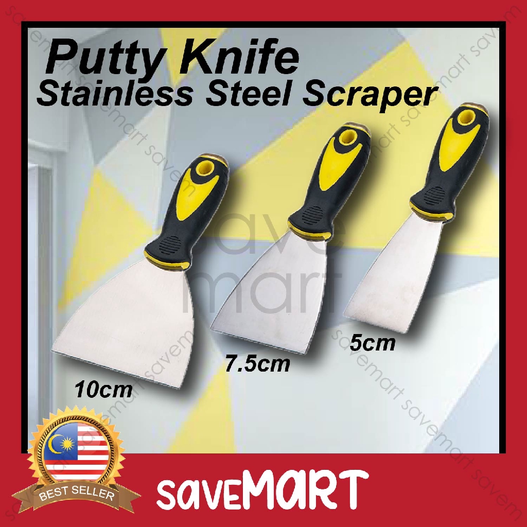 Putty Knife Stainless Steel Scraper Yellow Black Handle/Alat Pengikis ...