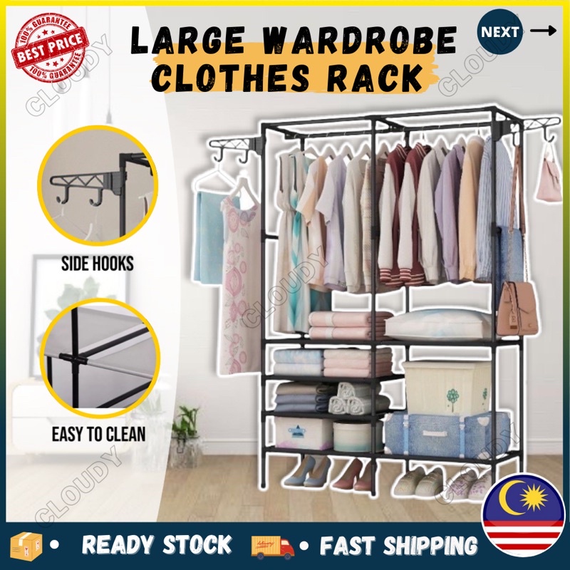 𝐑𝐞𝐚𝐝𝐲 𝐒𝐭𝐨𝐜𝐤🔥 Large Clothes Rack Rak Baju Almari Pakaian Rak Pakaian ...