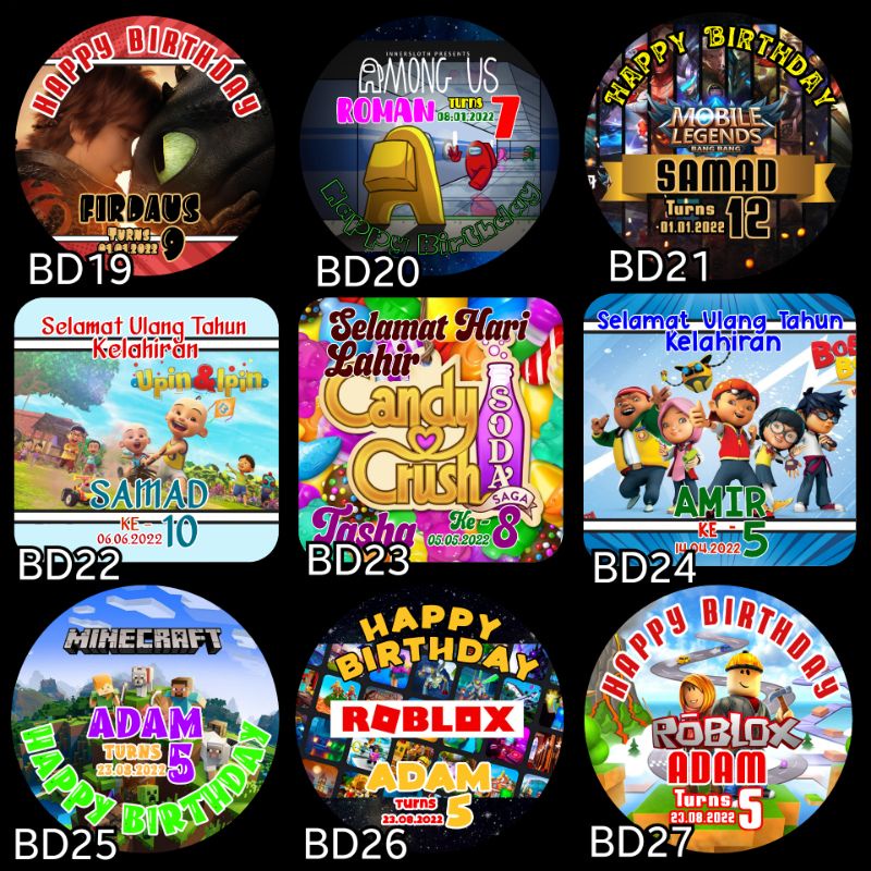 120pcs Birthday Sticker Label (2.5cm)3cm 4cm 5cm 6cm l Pelekat Hari ...