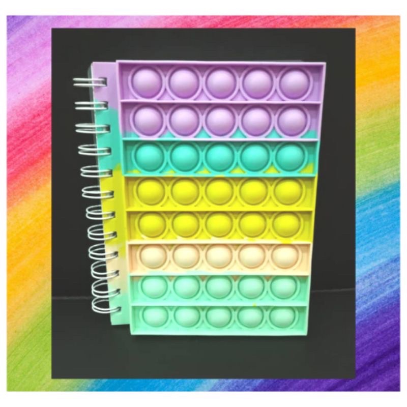 Rainbow Pop It Fidget Bubble Notebook (A6) Silicone Hard Cover Buku ...