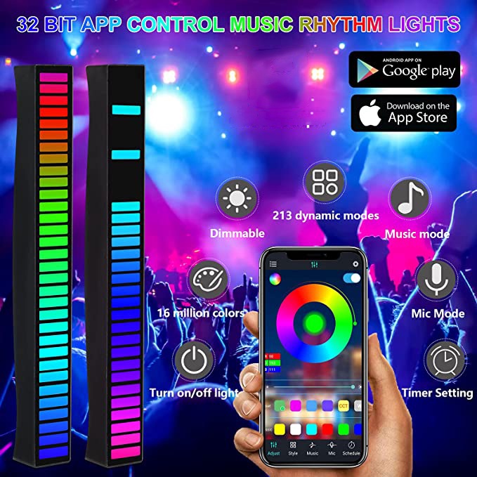 RGB Sound Control Music Rhythm Lights, App Control 32 Bit Music Level ...
