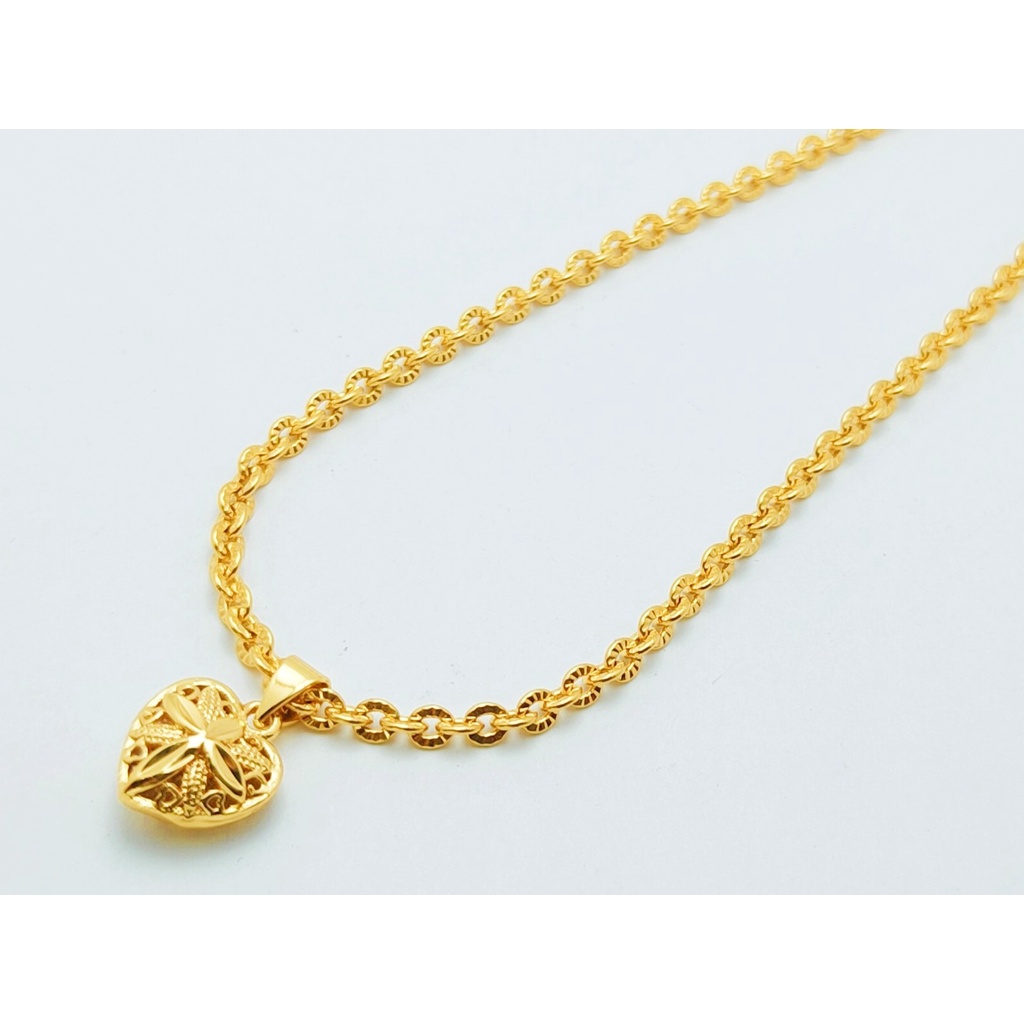 Necklace and Pendant 24K Gold Plated (Rantai Leher dan Loket Emas Korea) | Shopee Malaysia