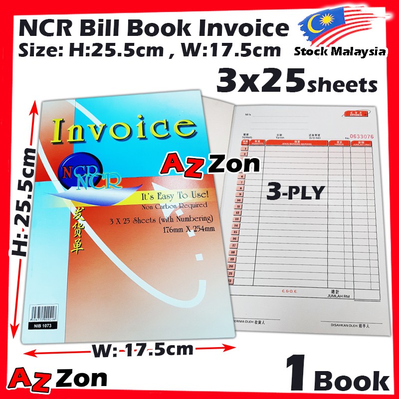 NCR Bill Book Invoice Bill Book 7x10 NCR Cash / Invoice Bill Resit Book ...