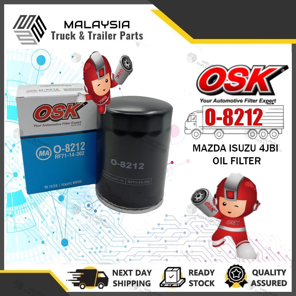 OSK O-8212 OIL FILTER ISUZU NLR PRO HICOM 2.8T TROOPER 3.1 FORD MADZA ...