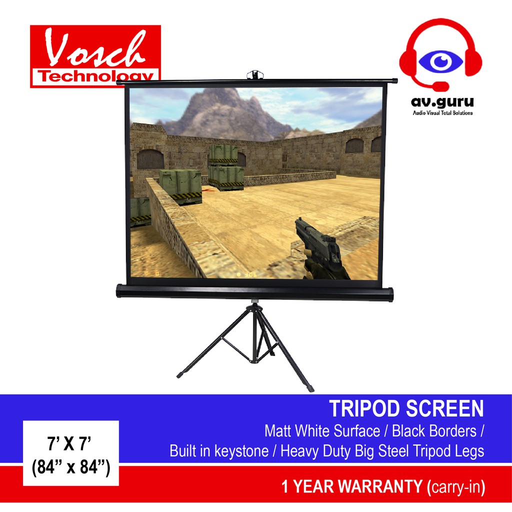 VOSCH Solid Series Tripod Projector Screen 7ft x 7ft (84 inch x 84 inch ...