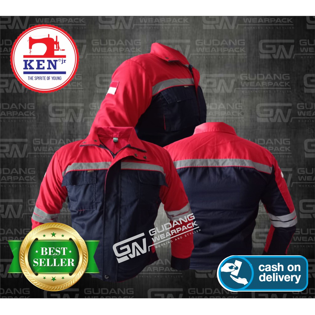 MERAH WEARPACK Work Project Uniform SemiJacket Red Navy Full Chest ...