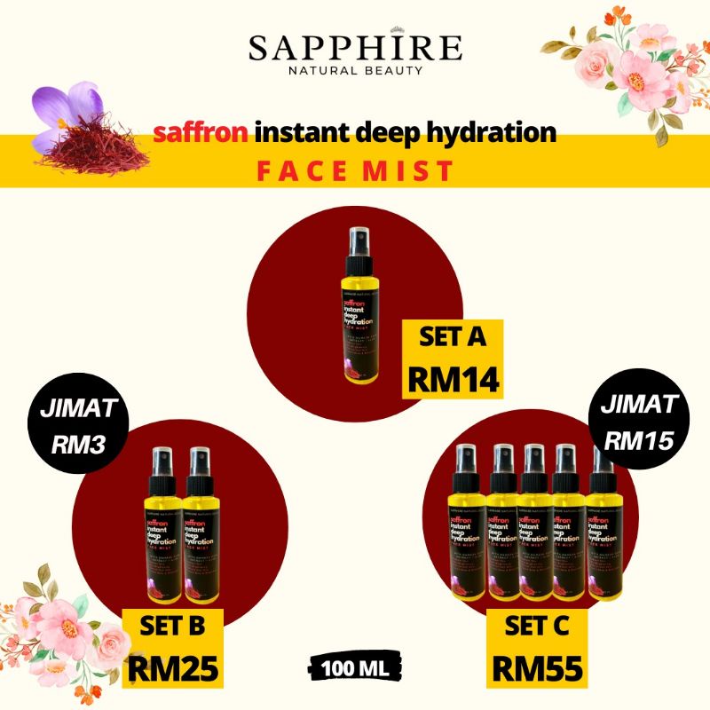 Saffron Face Mist Instant Deep Hydration Face Mist with Damask Rose and ...