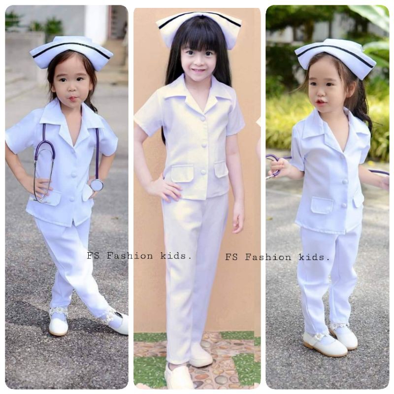 (AY) Nurse Uniform Suit Doctor Set Occupation Uniform Kids Children ...