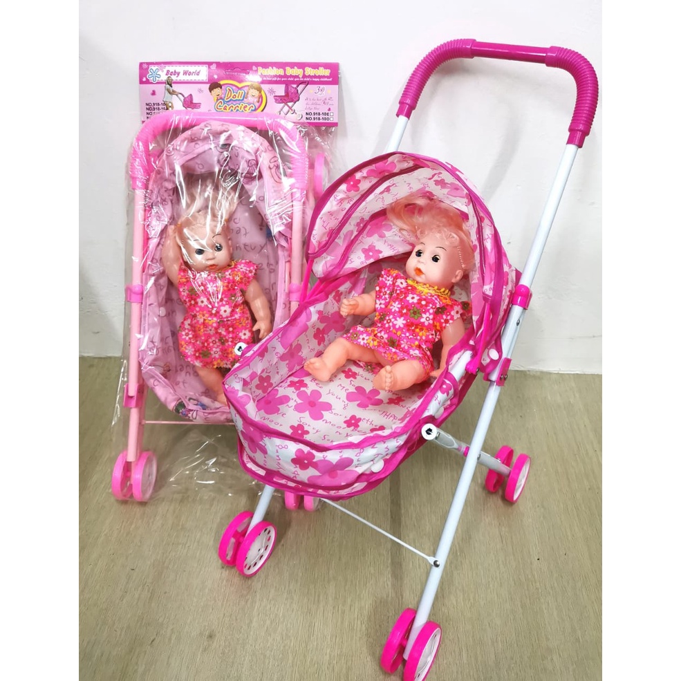 Baby Stroller Metal Trolley with Baby Doll Toy - Troli Bayi Mainan ...