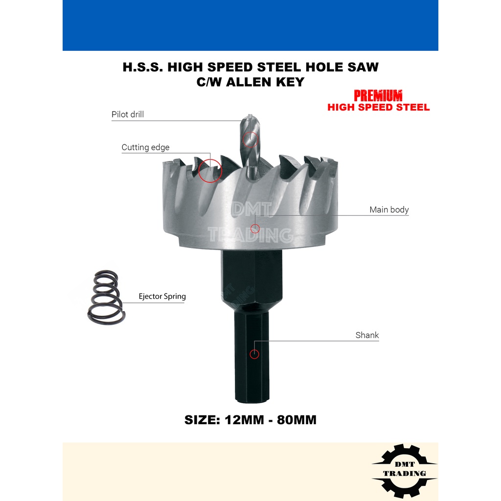 HSS Hole Saw 12mm-80mm Steel Drill Bits/Metal Hole Saw/Mata Drill Tebuk ...