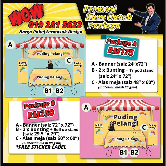 pakej banner peniaga stall murah malaysia kl display bunting alas meja free design bunting iklan ...