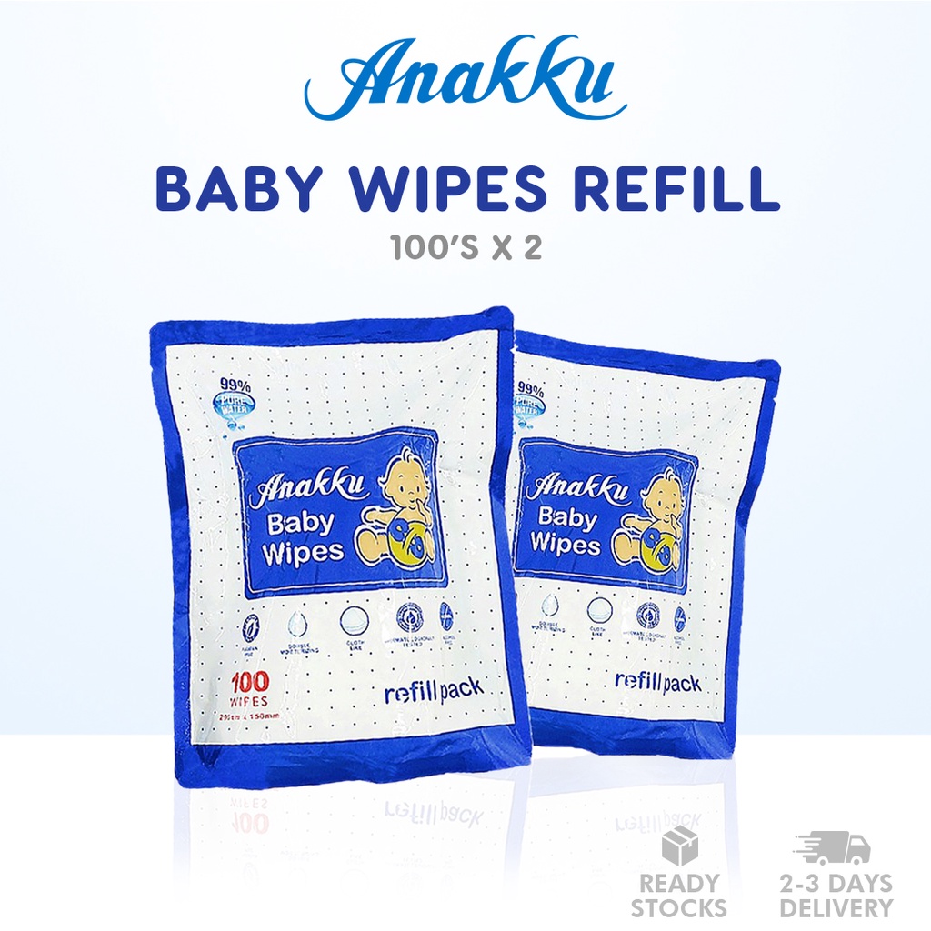 ANAKKU Baby Wipes Wet Tissue Refill Pack Wet Wipes 100's x 2 (REFILL ...