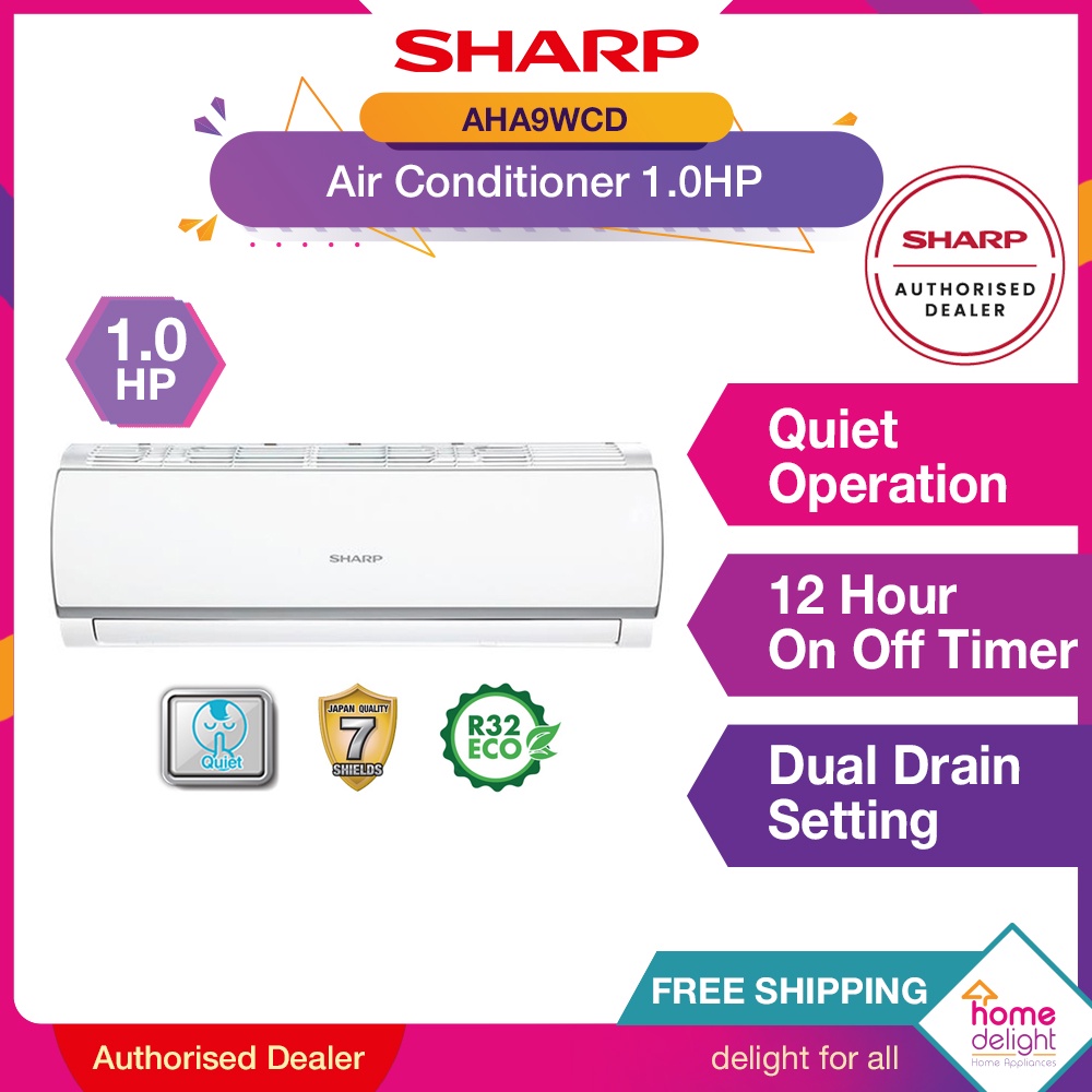 [FREE SHIPPING] Sharp Air Conditioner Non-Inverter 1.0HP R32 [ AHA9WCD ...