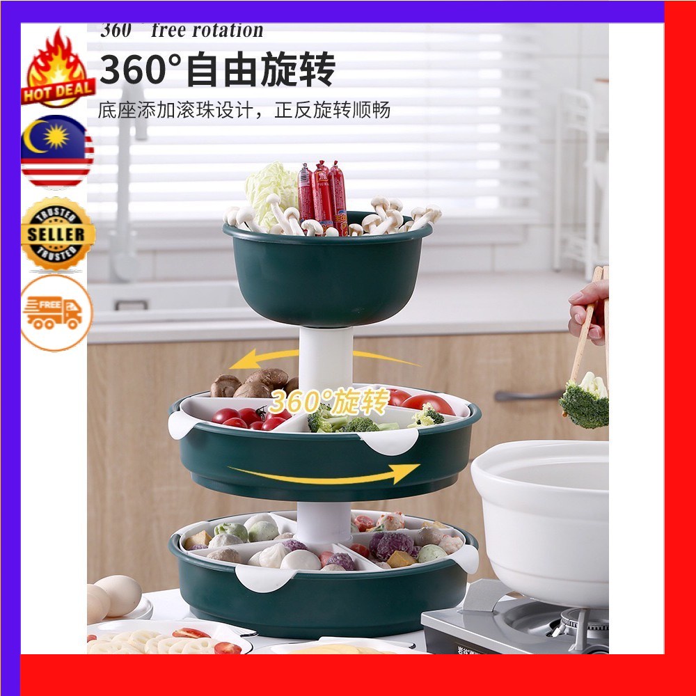 3 Layer Rotatable Steamboat Bowl Drainer Container Food Compartment ...