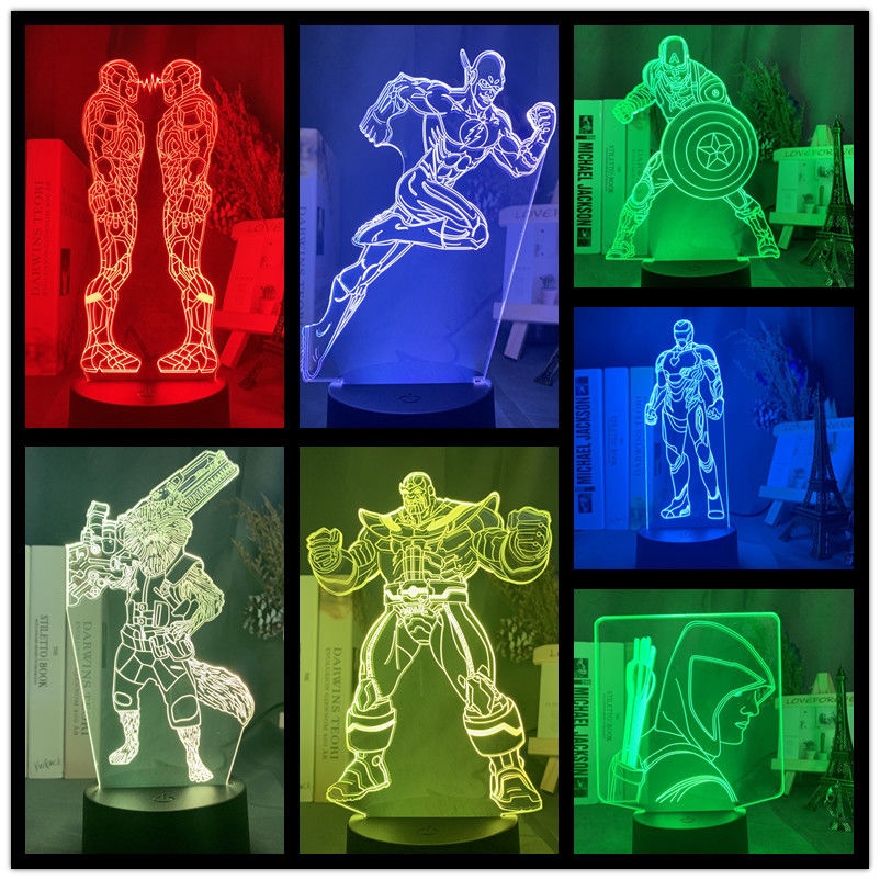 Avengers Figure LED Remote Night Light Spider-Man Hulk Superman Bedside ...