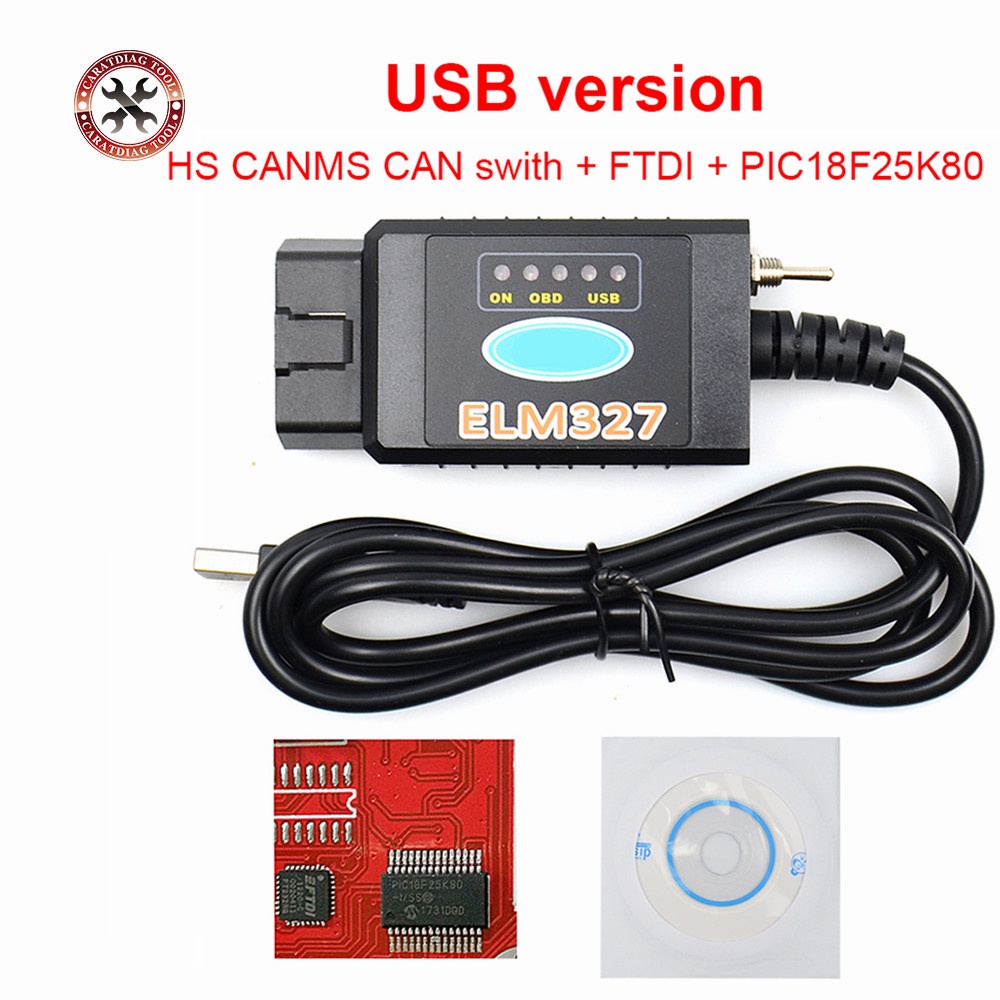 Professional ELM327 V1.5 USB Switch PIC18F25K80 FTDI HS-CAN/MS-CAN For ...