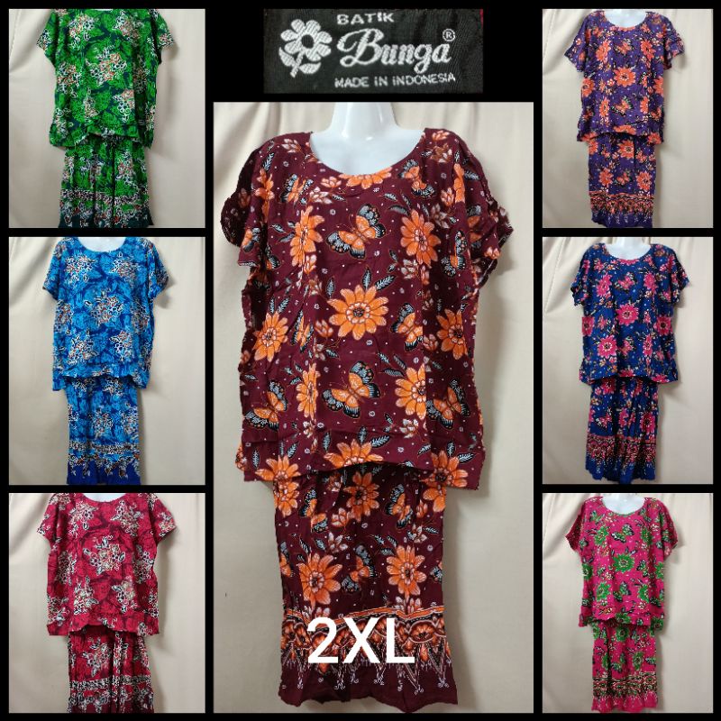 BSET (Size 2XL) (Pasang/Set) (Bunga) Baju Tidur Batik/Baju Batik ...