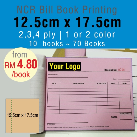 NCR Bill Book B6 size 12.5cm x 17.5cm Custom Printing Receipt Invoice ...