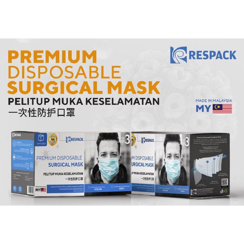 RESPACK Premium SURGICAL 3 Ply Face Mask 50's/Box [Made in Malaysia ...