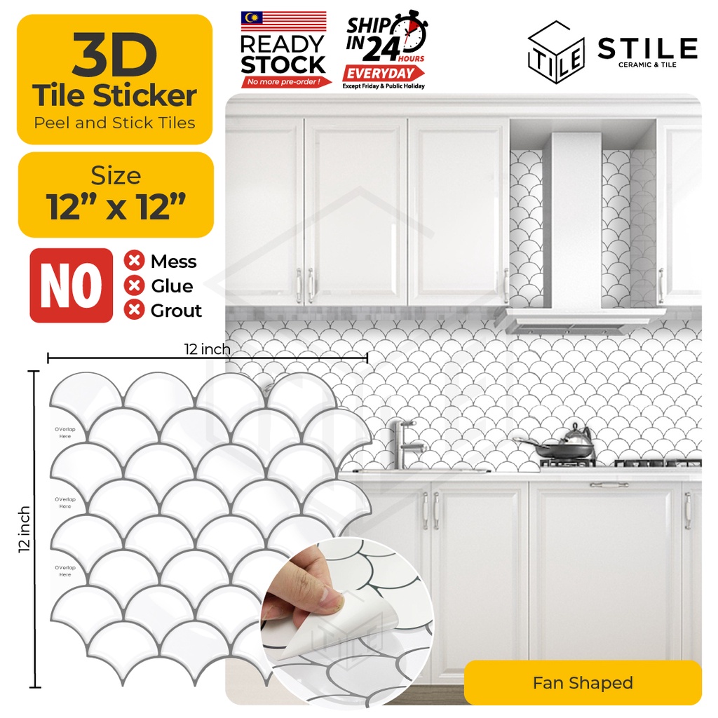 1PCS 3D Tiles Sticker Brick Kitchen Bathroom Wall Tiles Sticker Self ...