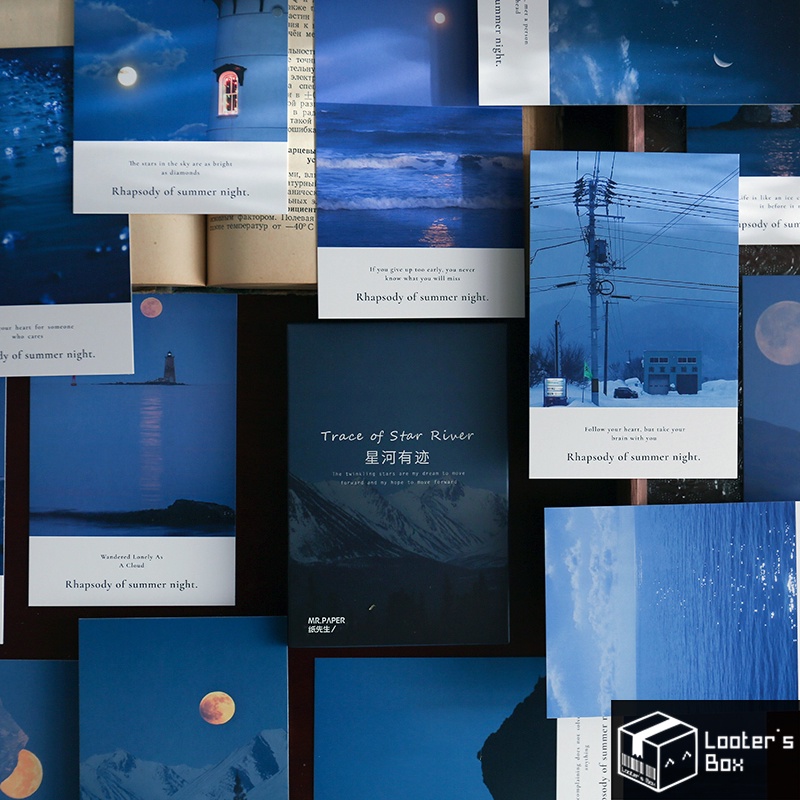 30 Pcs Blue Aesthetic Scenery English Quote Rhapsody of Summer Night ...