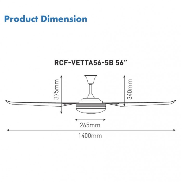 Rubine Vetta Ceiling Fan (2 x 56") [Free OSUKI Drawer] RCF-VETTA56-5B | Shopee Malaysia