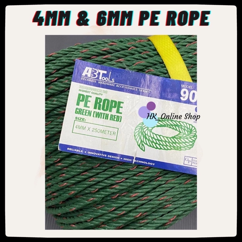 [ Meter ] 4mm & 6mm PE Rope Green ( with Red ) / Tali Nylon PE dalam ...