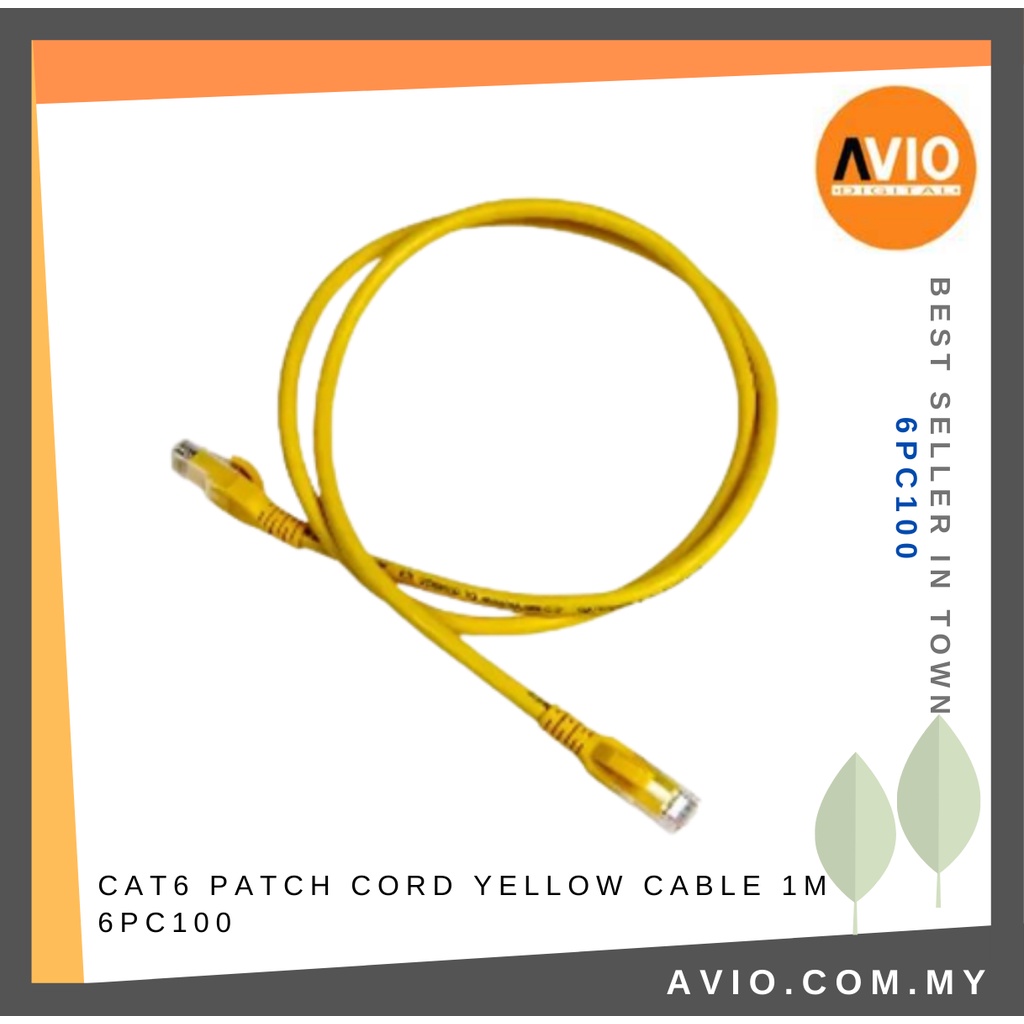 CAT6 Patch Cord Yellow 1m 1 Meter 100cm RJ45 to RJ45 LAN UTP IP Network ...