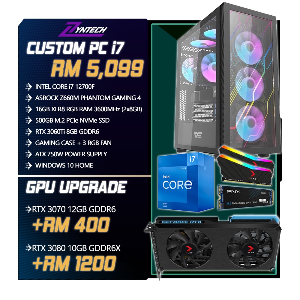 Custom Build Gaming PC Intel Core i7 12700F RTX 3060Ti / RTX 3070 / RTX ...