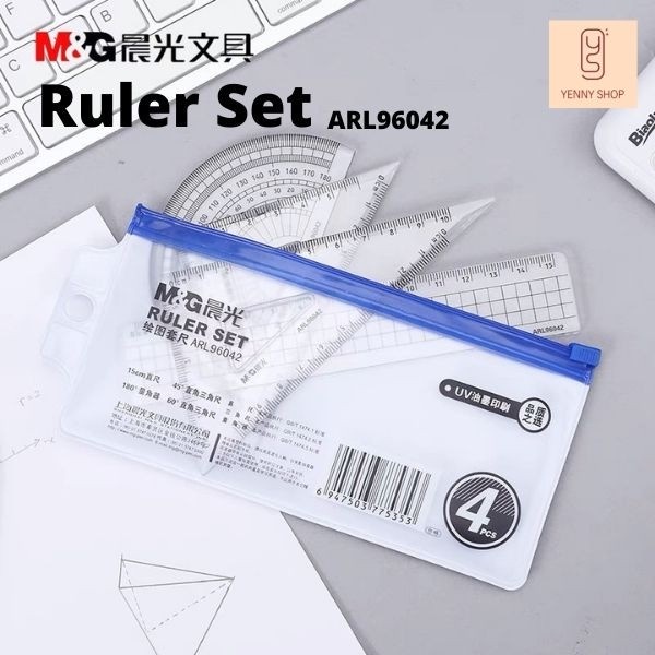M&G Ruler Set for School Use Exam Use (Protractor, Set Square, Straight ...