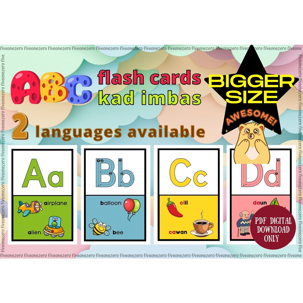 [PDF Softcopy] Kad Imbas ABC (Bahasa Melayu) Cute Printable Flashcards ...
