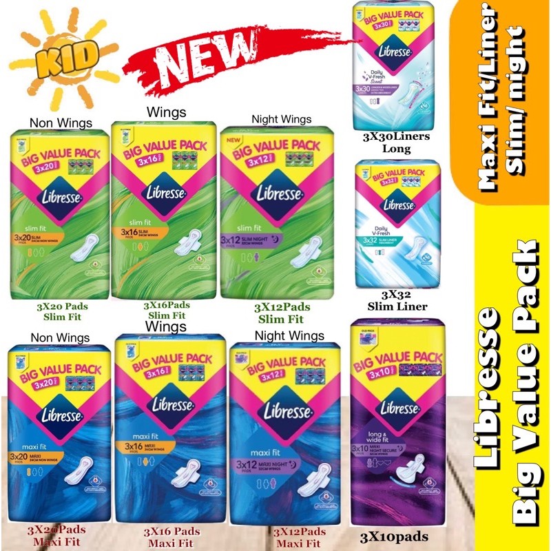 Libresse Big Value Pack Wings Non Wings Slip fit Panty Liner Maxi Fit ...