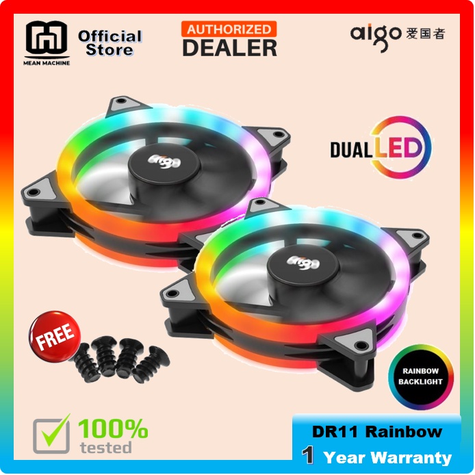 Aigo DR11 Rainbow RGB Double Ring LED Chassis Fan -Free Screw | Shopee ...