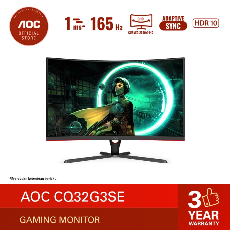 Aoc CQ32G3SE Curved Gaming Monitor (31.5"/VA/1ms/165Hz/QHD/1000R ...
