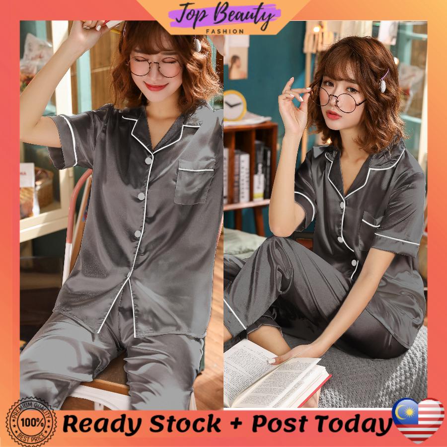 [READYSTOCK] 👍SILK SATIN Pyjamas Set Baju Tidur Wanita Baju Tidur ...