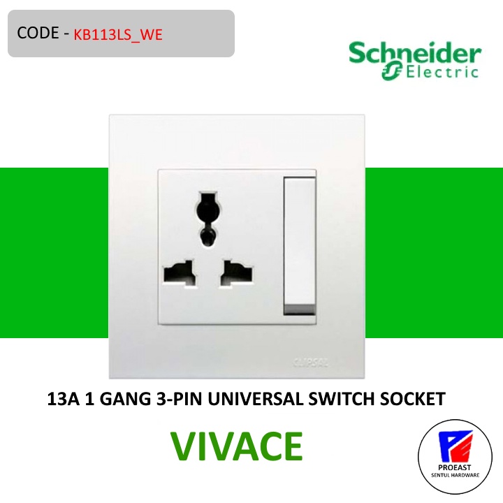 SCHNEIDER Electric Vivace 13A 250V 1 Gang 3-Pin Large Dolly Switched ...